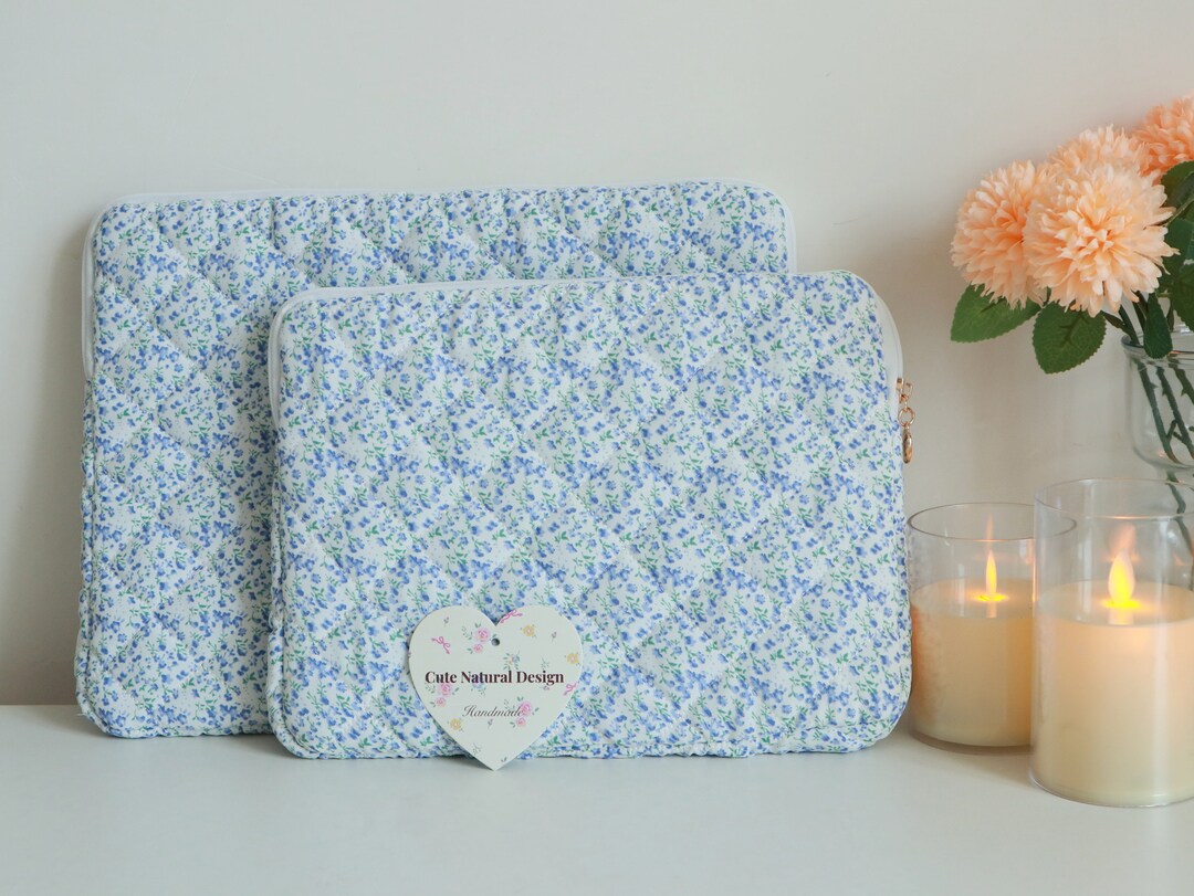 Blue Floral iPad Sleeve, Quilted Tablet Sleeve, Personalized Laptop Bag ...