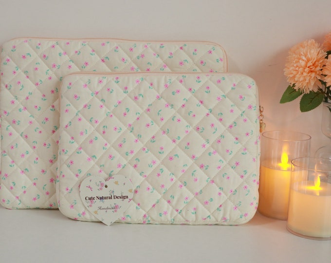 Cream Floral iPad Bag, Quilted Laptop Sleeve, MacBook Pro Cover ...