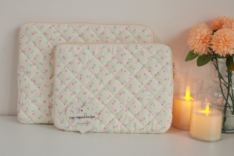 Cream Floral iPad Bag, Quilted Laptop Sleeve, MacBook Pro Cover ...