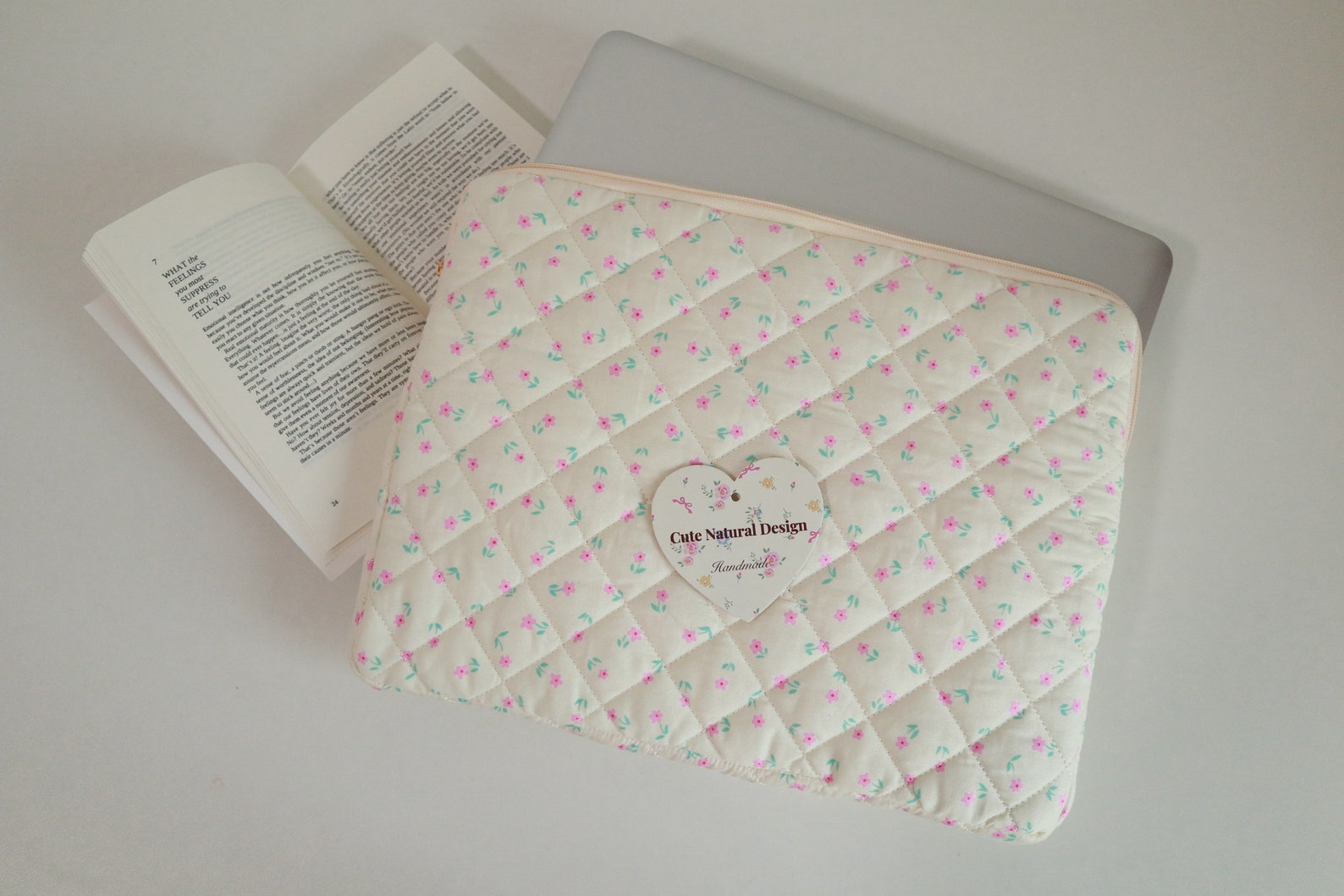 Cream Floral iPad Bag, Quilted Laptop Sleeve, MacBook Pro Cover ...