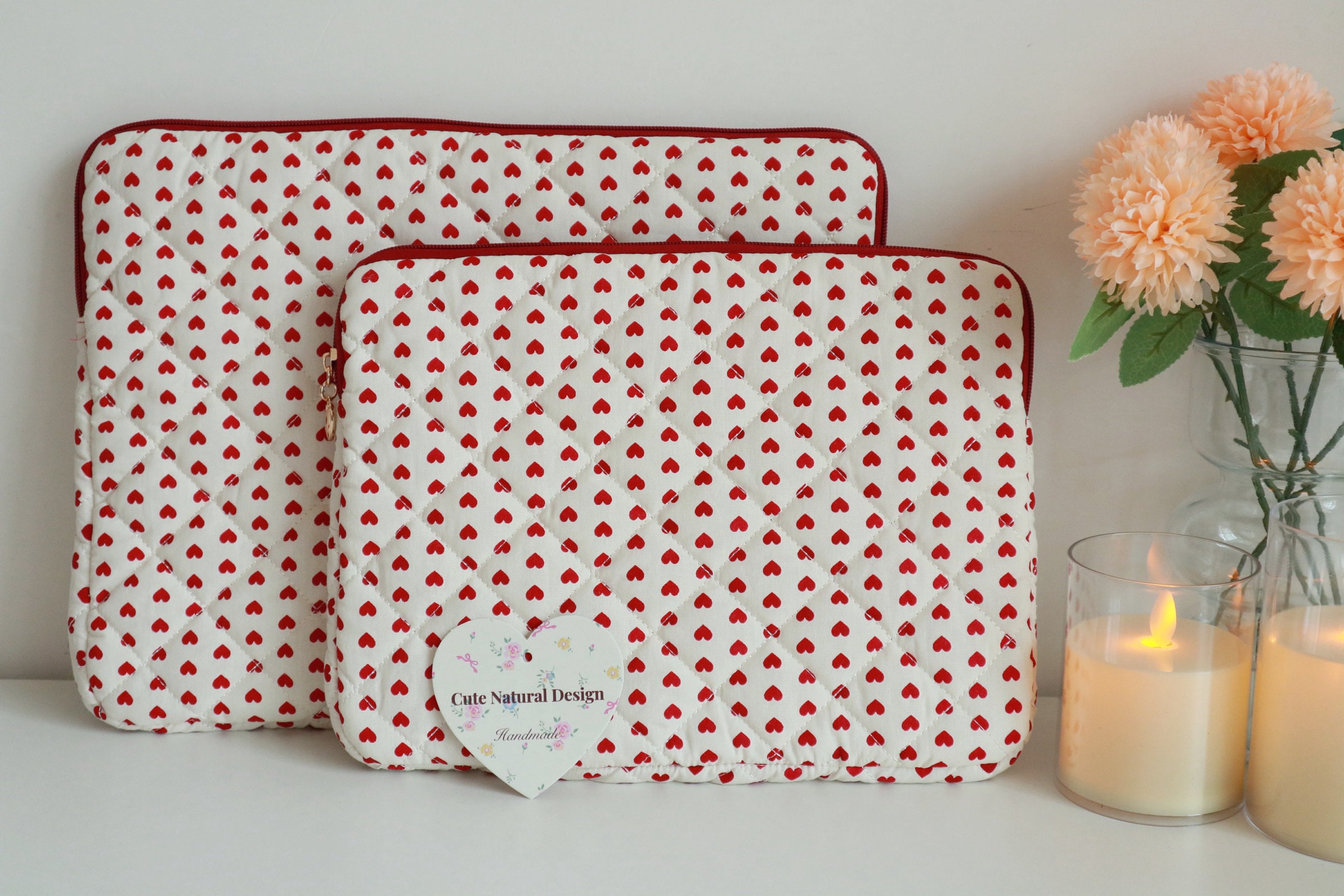 Red Heart iPad Sleeve, Quilted Tablet Sleeve, Laptop Bag, Organizer Bag ...