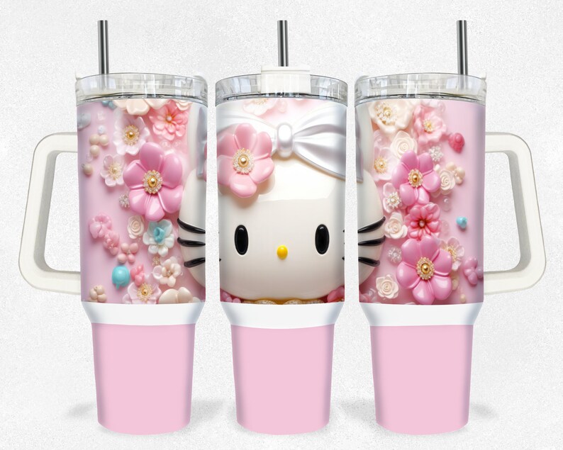 3D Kitty, Kwaii Kitty 40 Oz Tumbler Png, Boujee Kitty Png, Kawaii Kitty ...