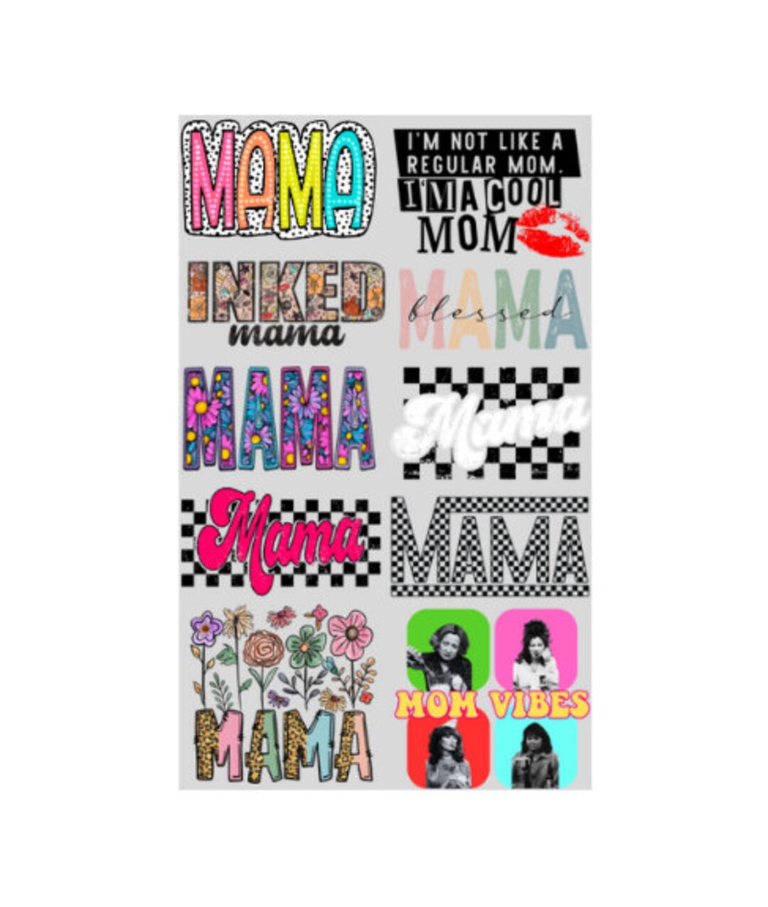 Pre Made Mama Gang Sheet 22x36 With 10 Designs Adult Sizes Mama Dtf