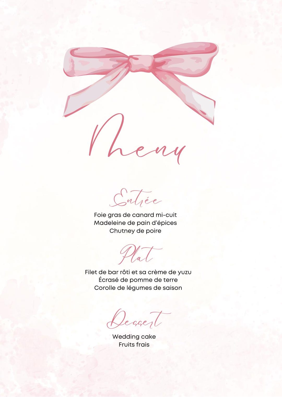 Ribbon Menu Template for Wedding Event, Ribbon Theme, Printable Pink ...