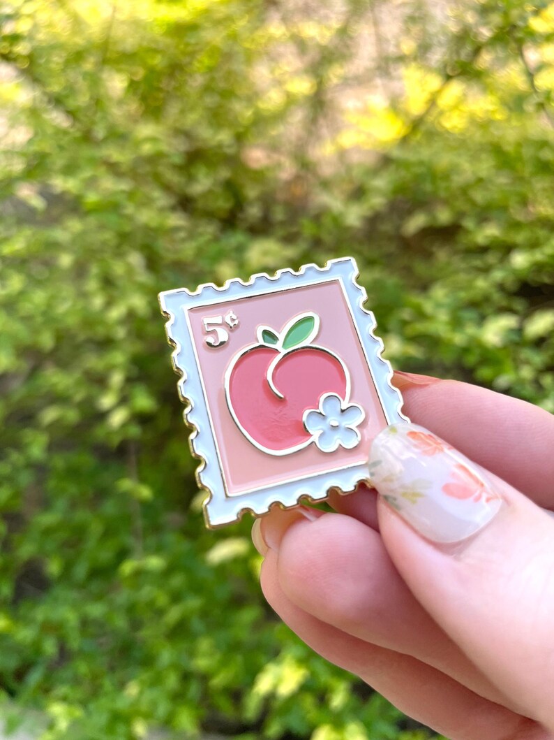Peach Stamp Soft Enamel Pin | Gold-plated Lapel Pin - Etsy