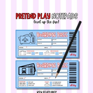 Plane or Train Boarding Pass Pretend Play Notepad - 50 Pages per ...