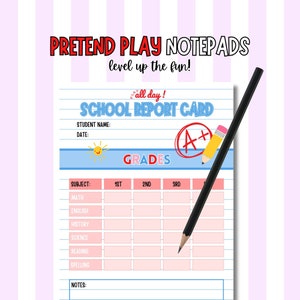 School Report Card Pretend Play Notepad - 50 Pages per Notepad - Etsy