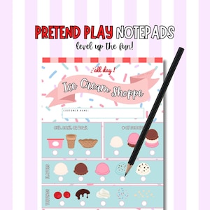 Ice Cream Shop Pretend Play Notepad - 50 Pages per Notepad - Etsy