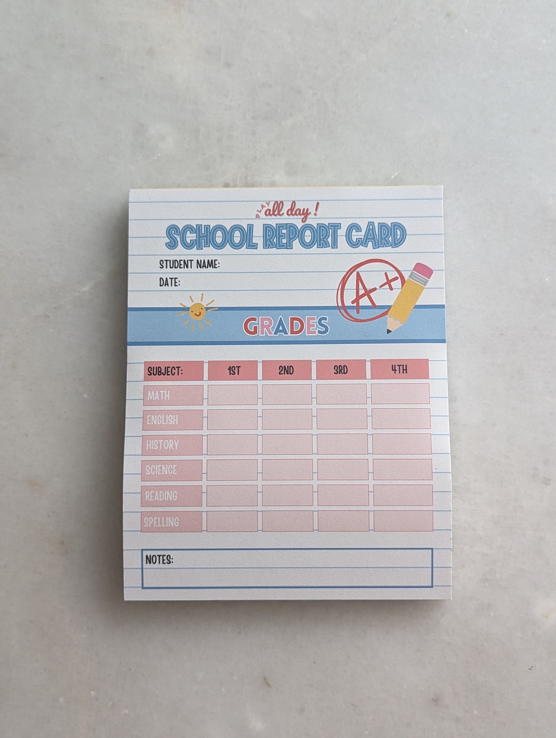 School Report Card Pretend Play Notepad 50 Pages per Notepad - Etsy