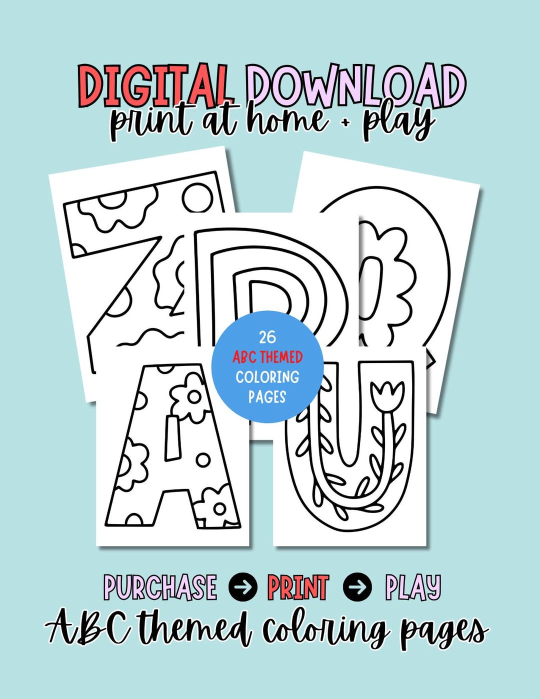26 Groovy Alphabet Print at Home Coloring Pages - Set of 26 - Etsy
