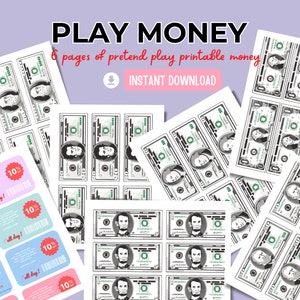 Dramatic Play Digital Download of Pretend Money Printable for Pretend ...
