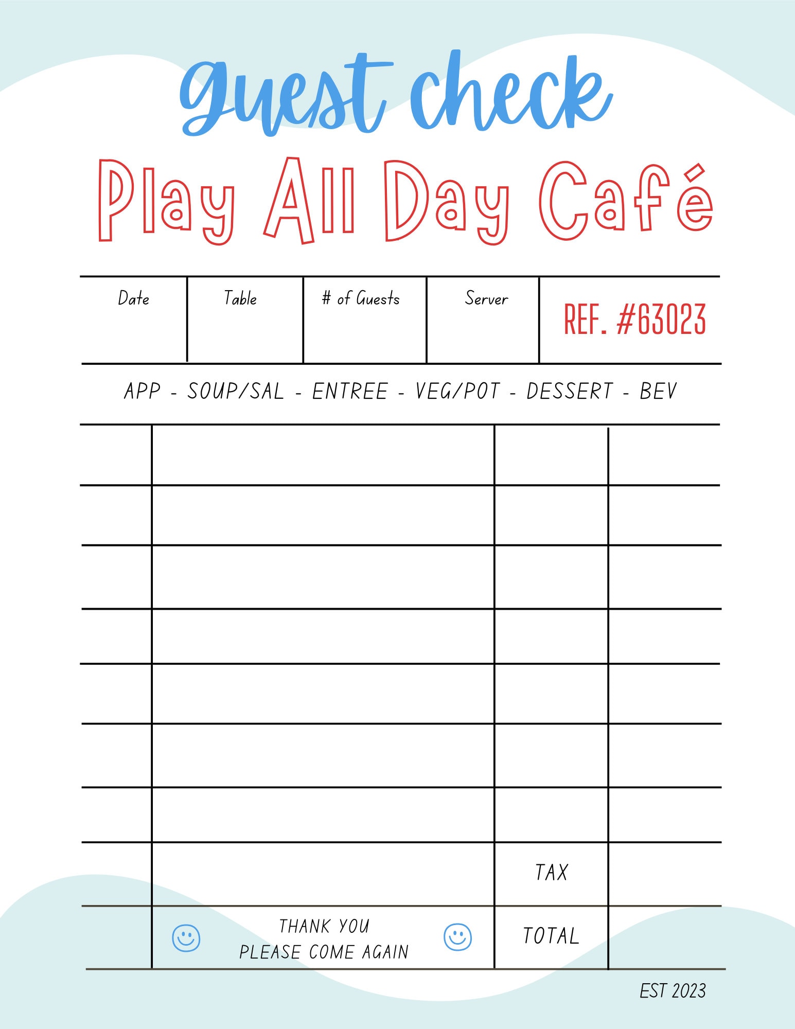 Restaurant Guest Check Pretend Play Notepad - 50 Pages per Notepad - Etsy