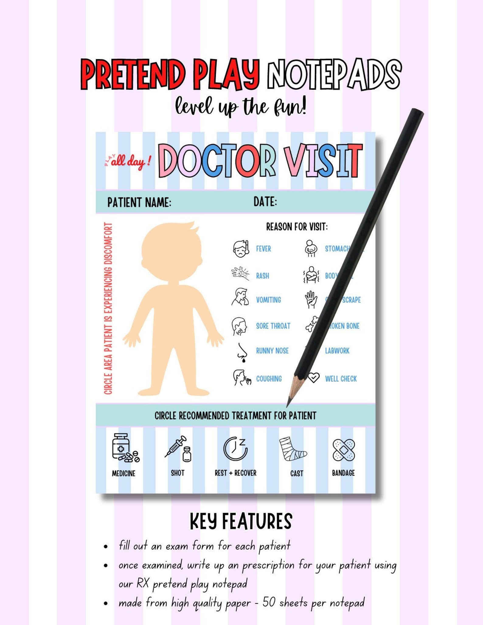 Doctor Visit Pretend Play Notepad - 50 Pages per Notepad - Etsy