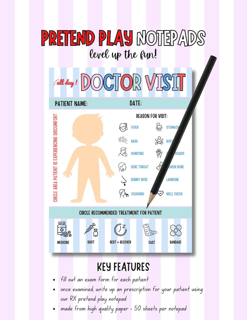 Doctor Visit Pretend Play Notepad - 50 Pages per Notepad - Etsy