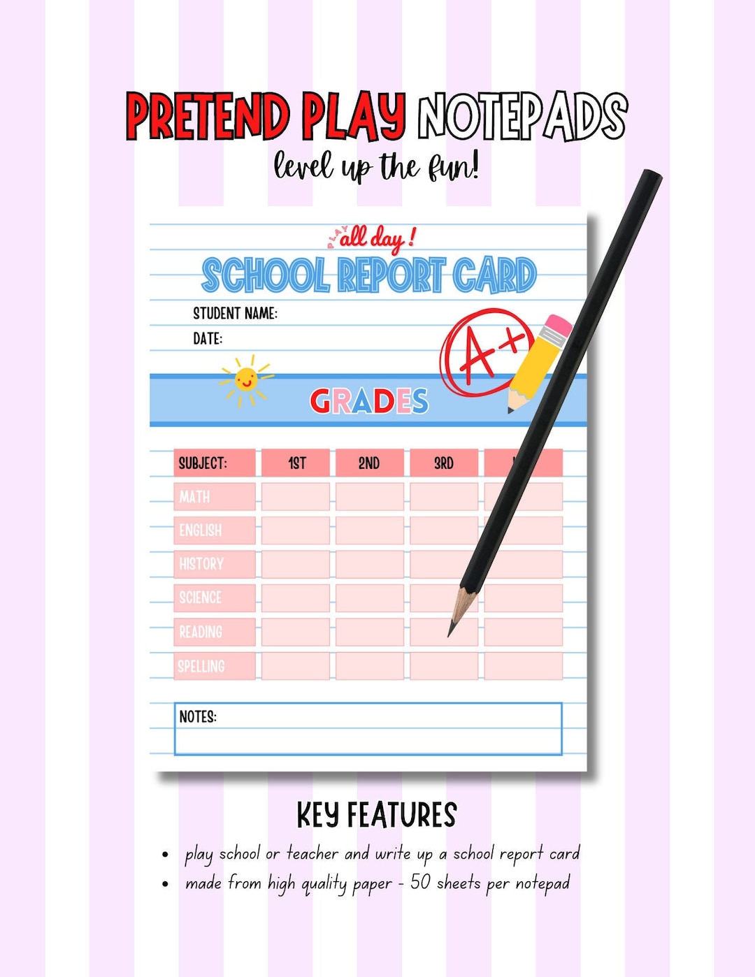 School Report Card Pretend Play Notepad - 50 Pages per Notepad - Etsy