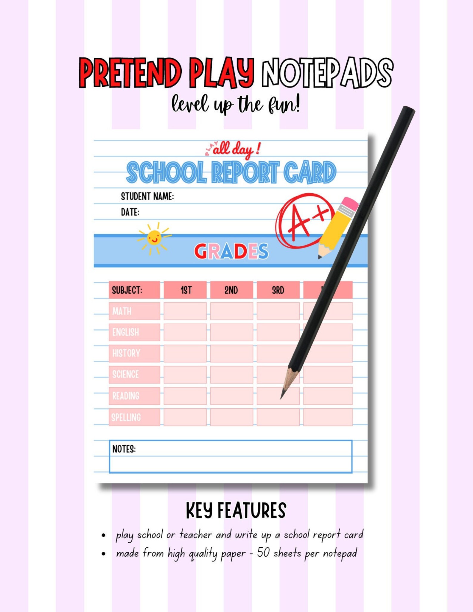School Report Card Pretend Play Notepad - 50 Pages per Notepad - Etsy