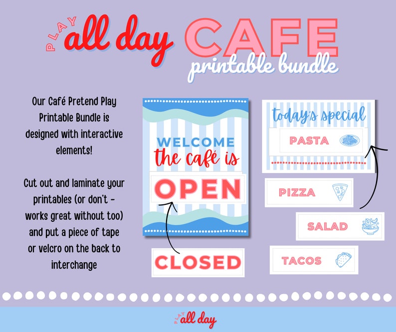 Café Pretend Play Printable Bundle for Kids to Play Café or Restaurant ...