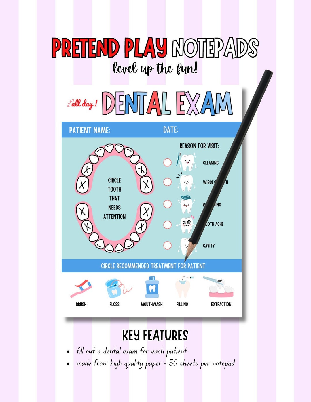 Dental Exam Pretend Play Notepad - 50 Pages per Notepad - Etsy