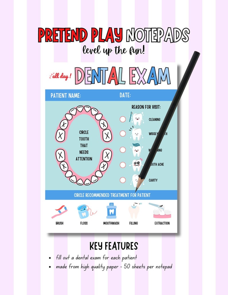 Dental Exam Pretend Play Notepad 50 Pages per Notepad - Etsy