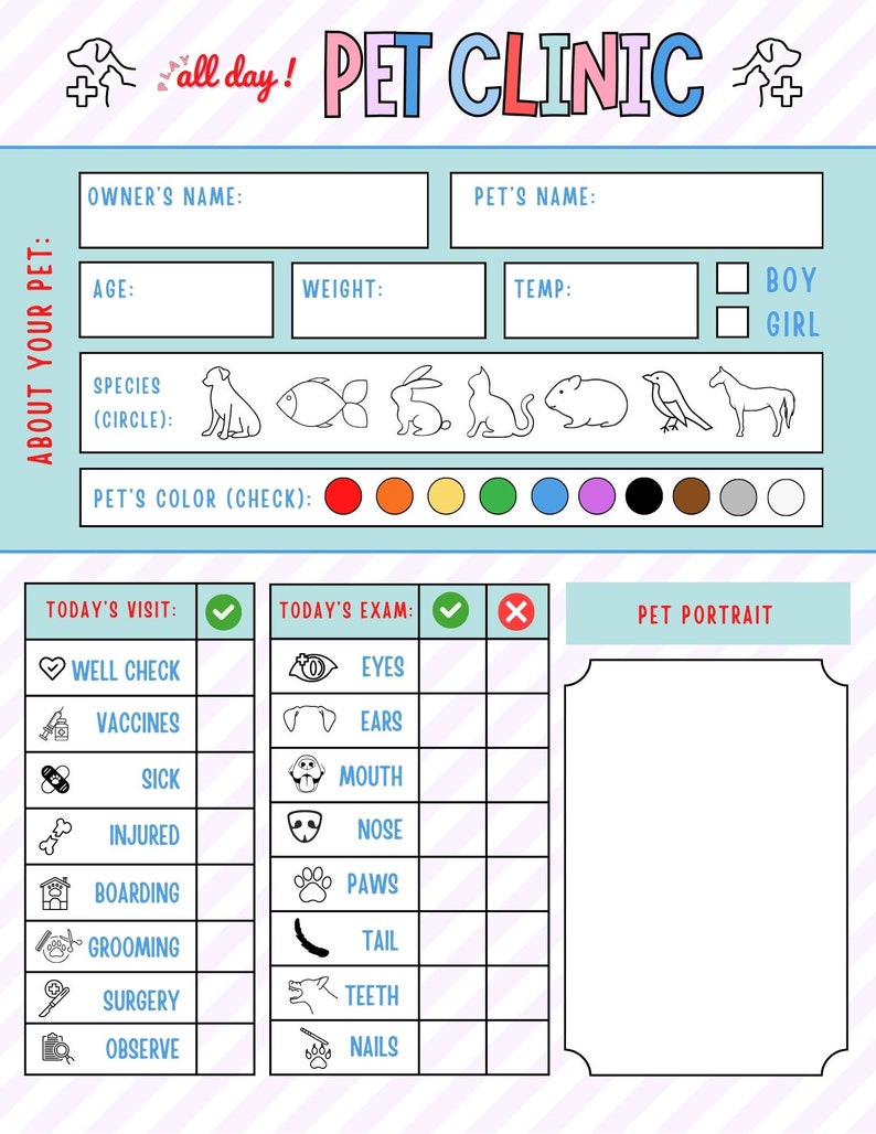 Pet Clinic / Veterinarian Pretend Play Notepad - 50 Pages per Notepad ...