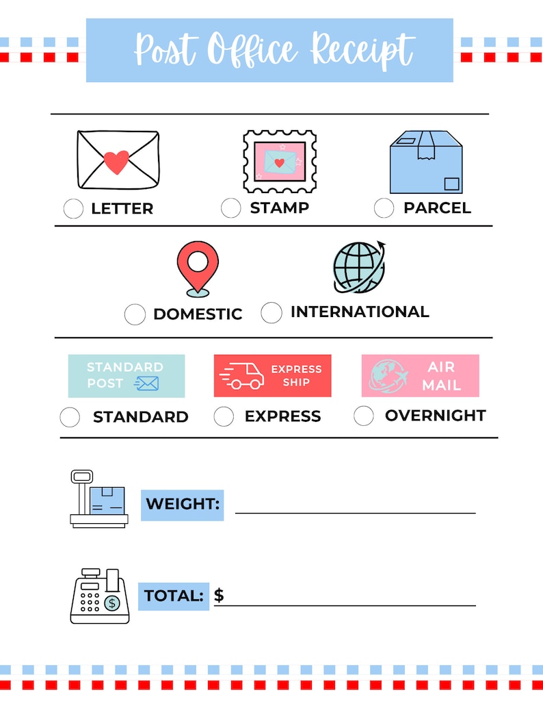Post Office Pretend Play Printable Bundle for Kids (instant Download ...