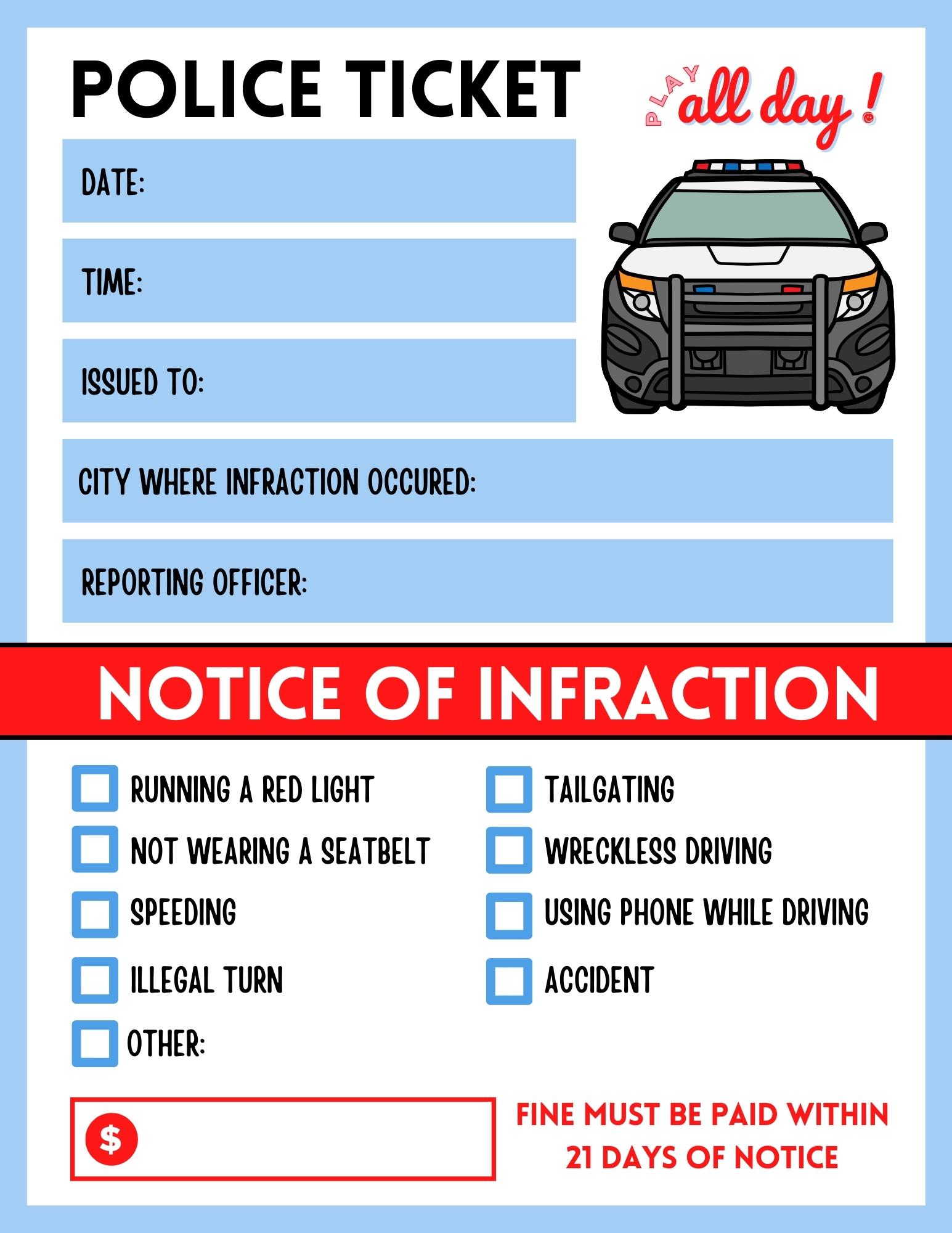 Police Ticket Pretend Play Notepad - 50 Pages per Notepad - Etsy