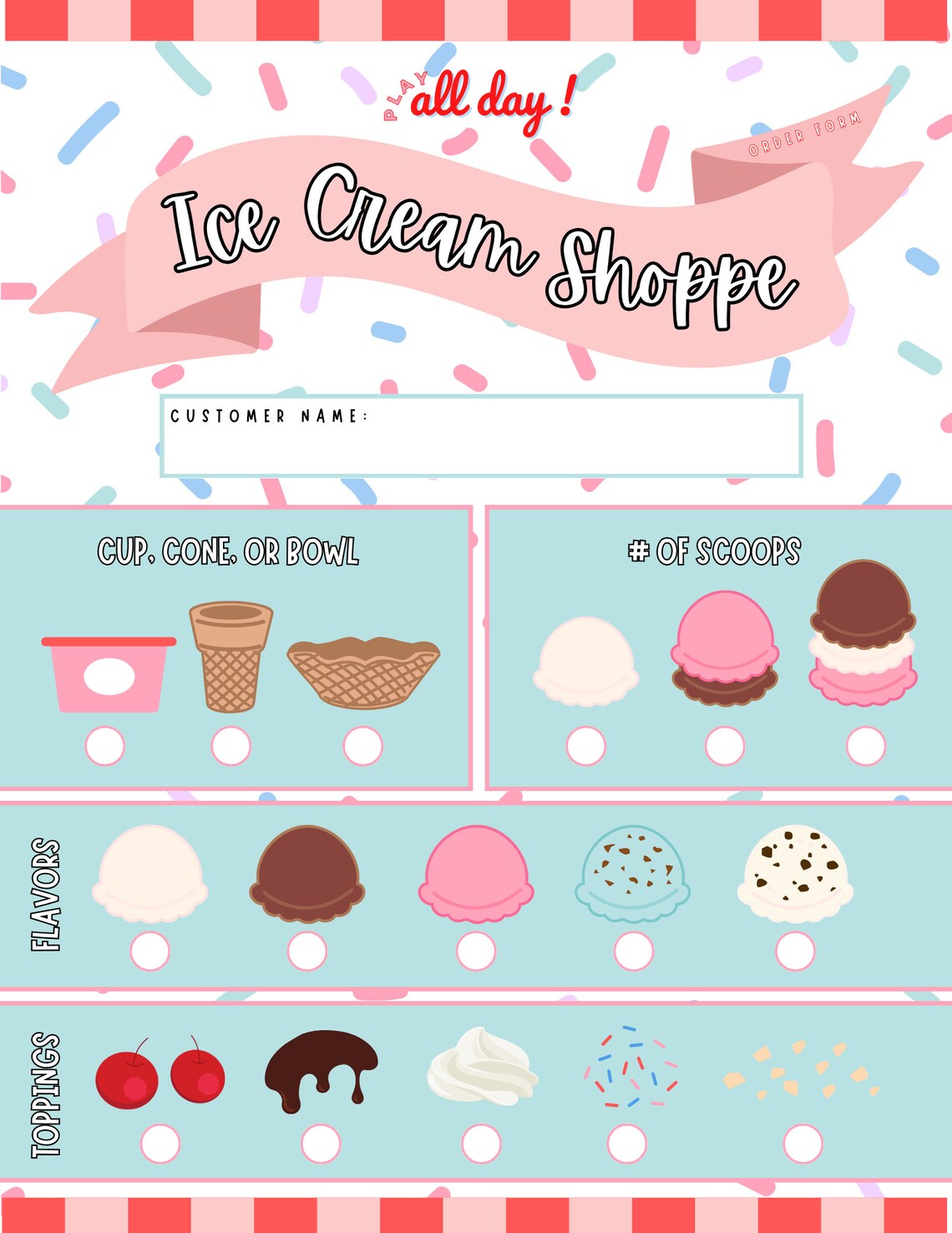 Ice Cream Shop Pretend Play Notepad - 50 Pages per Notepad - Etsy