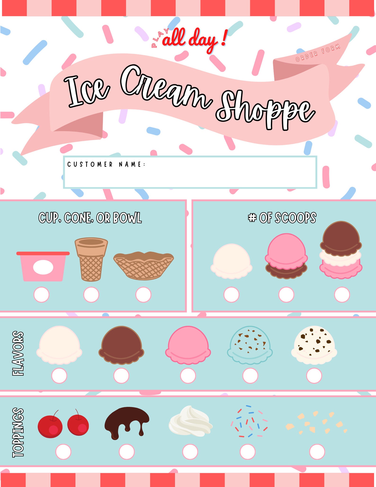 Ice Cream Shop Pretend Play Notepad - 50 Pages per Notepad - Etsy