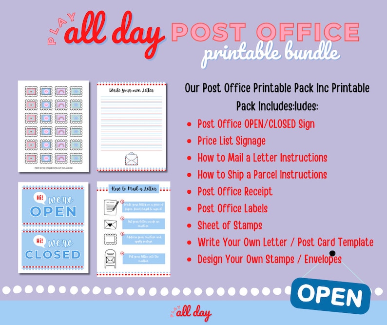 Post Office Pretend Play Printable Bundle for Kids (instant Download ...