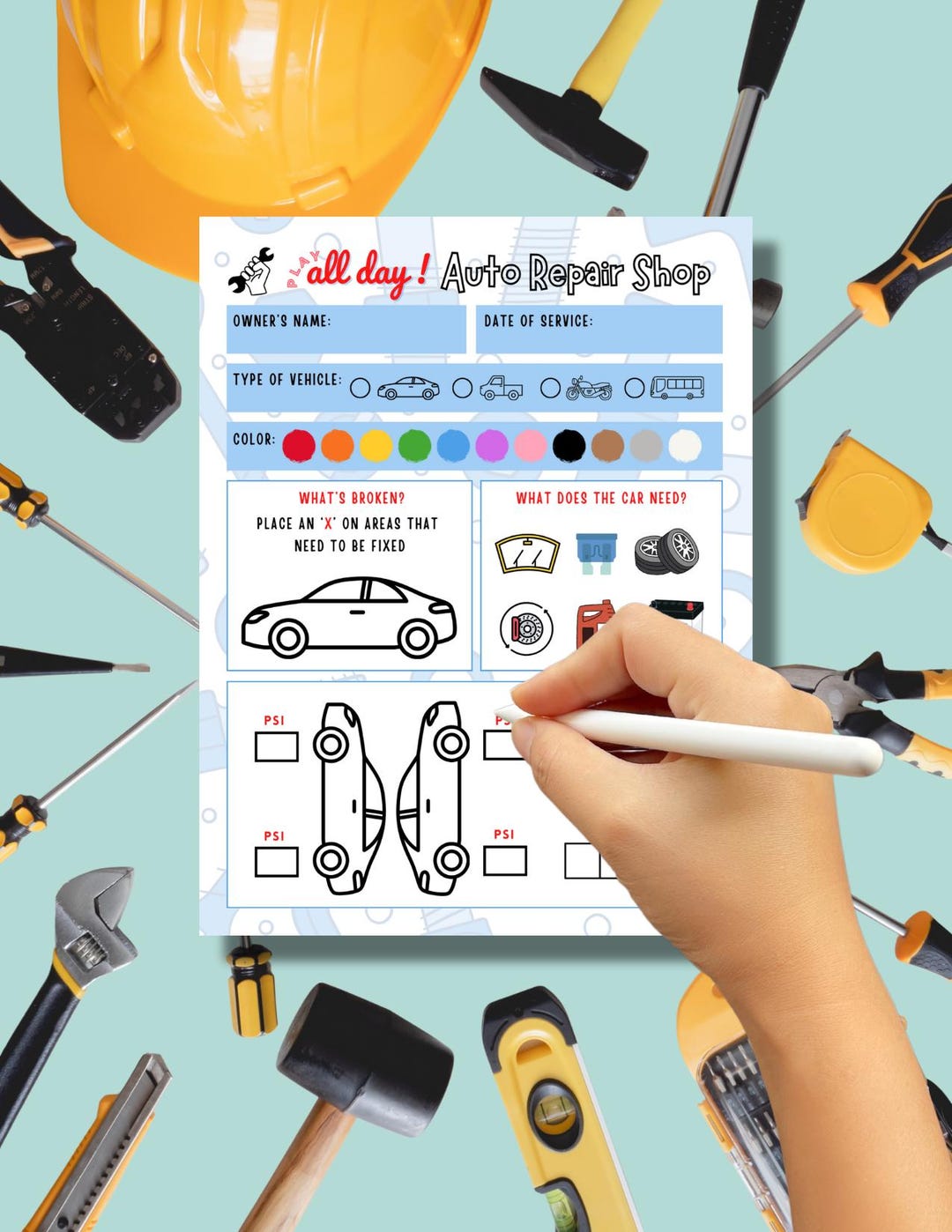 Car Mechanic / Auto Body Repair Shop Pretend Play Notepad - 50 Pages ...