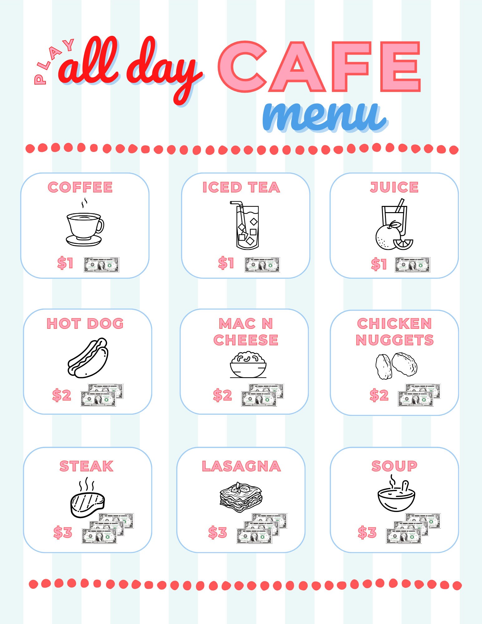 Café Pretend Play Printable Bundle for Kids to Play Café or Restaurant ...