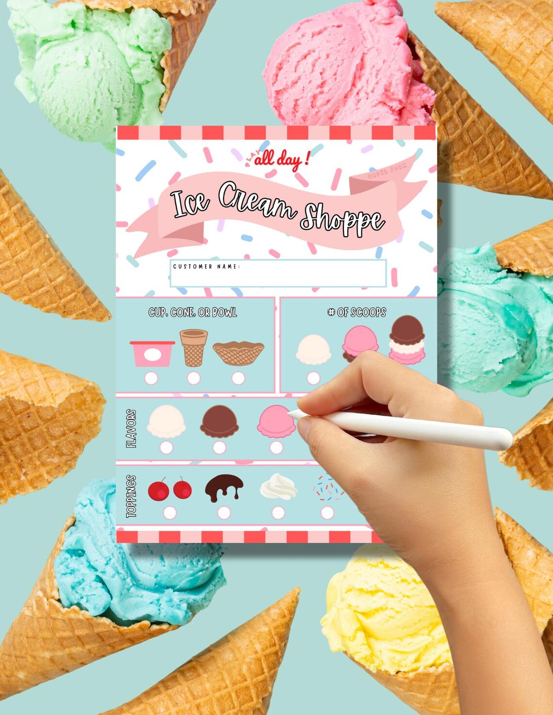 Ice Cream Shop Pretend Play Notepad - 50 Pages per Notepad - Etsy