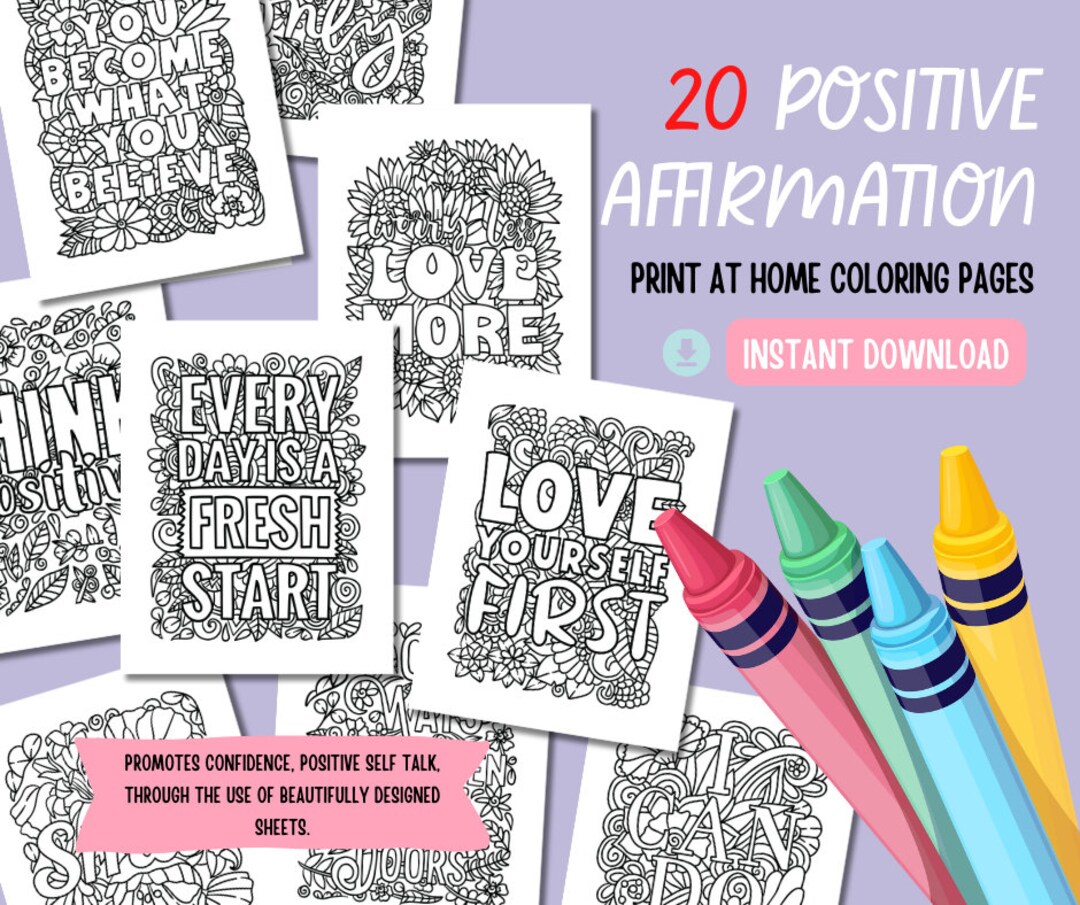 20 Positive Affirmation / Positive Self Talk Print at Home Coloring ...