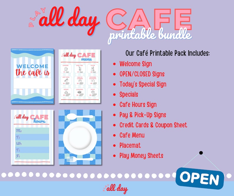Café Pretend Play Printable Bundle for Kids to Play Café or Restaurant ...
