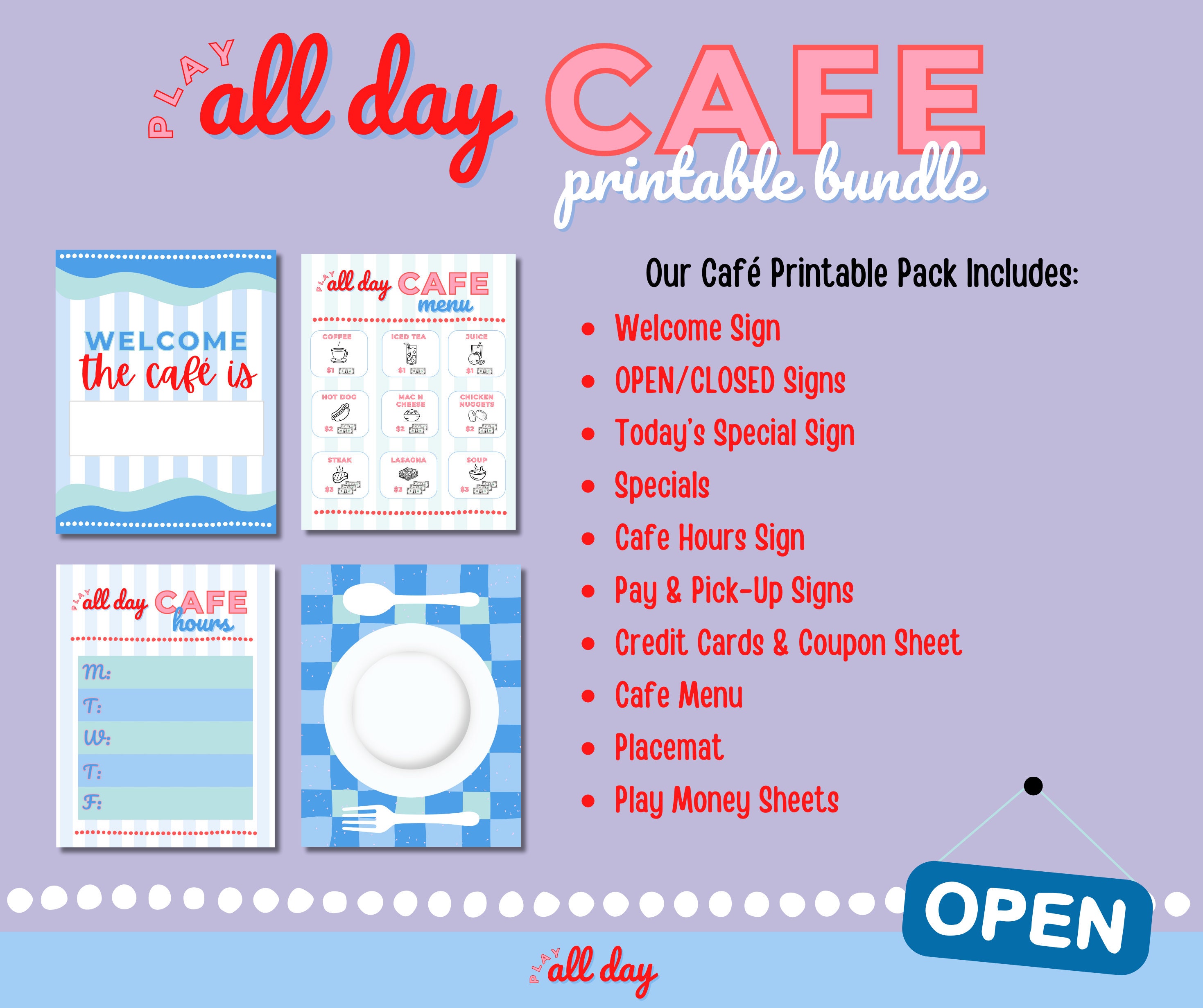 Café Pretend Play Printable Bundle for Kids to Play Café or Restaurant ...