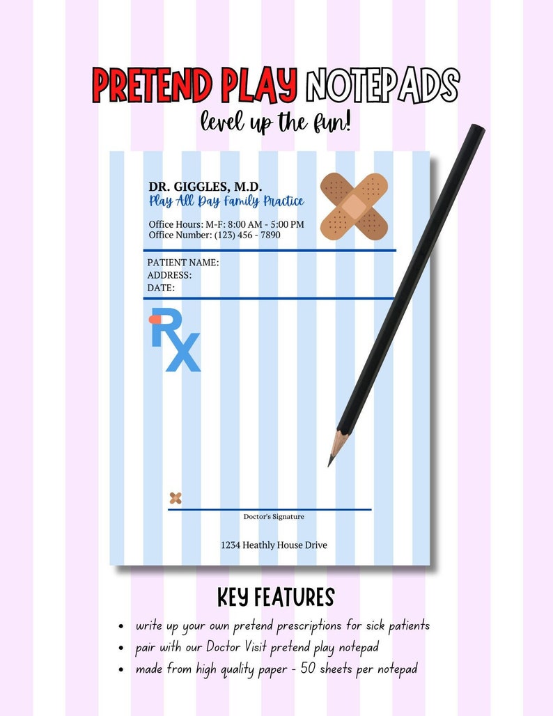Doctor RX Prescription Pretend Play Notepad - 50 Pages per Notepad - Etsy