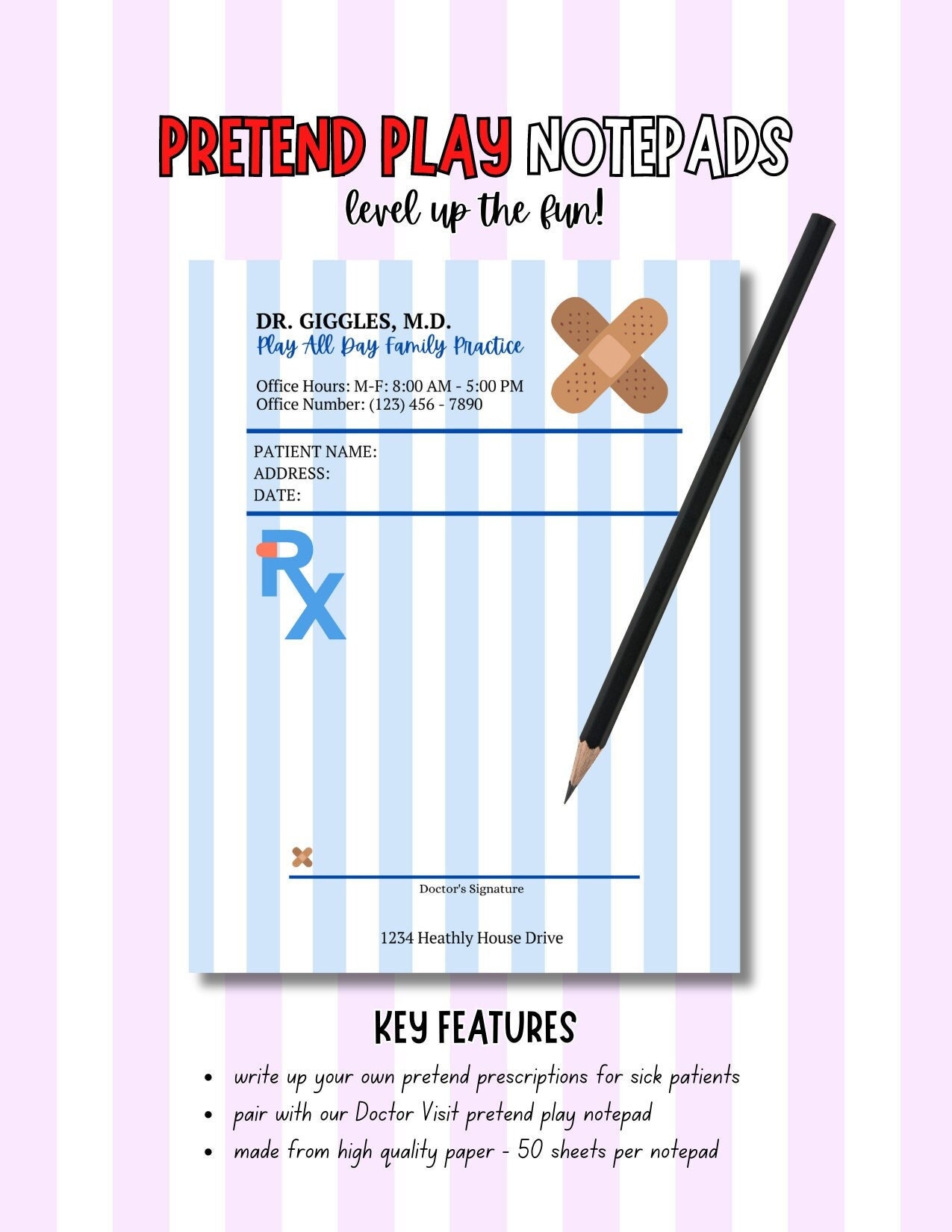 Doctor RX Prescription Pretend Play Notepad - 50 Pages per Notepad - Etsy
