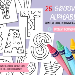 26 Groovy Alphabet Print at Home Coloring Pages - Set of 26 - Etsy