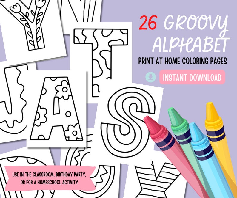 26 Groovy Alphabet Print at Home Coloring Pages - Set of 26 - Etsy