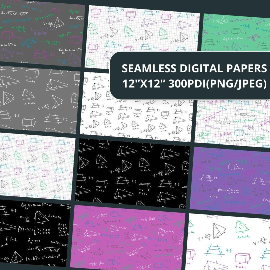 Hand-drawn Math Digital Papers | Seamless School Patterns | High ...