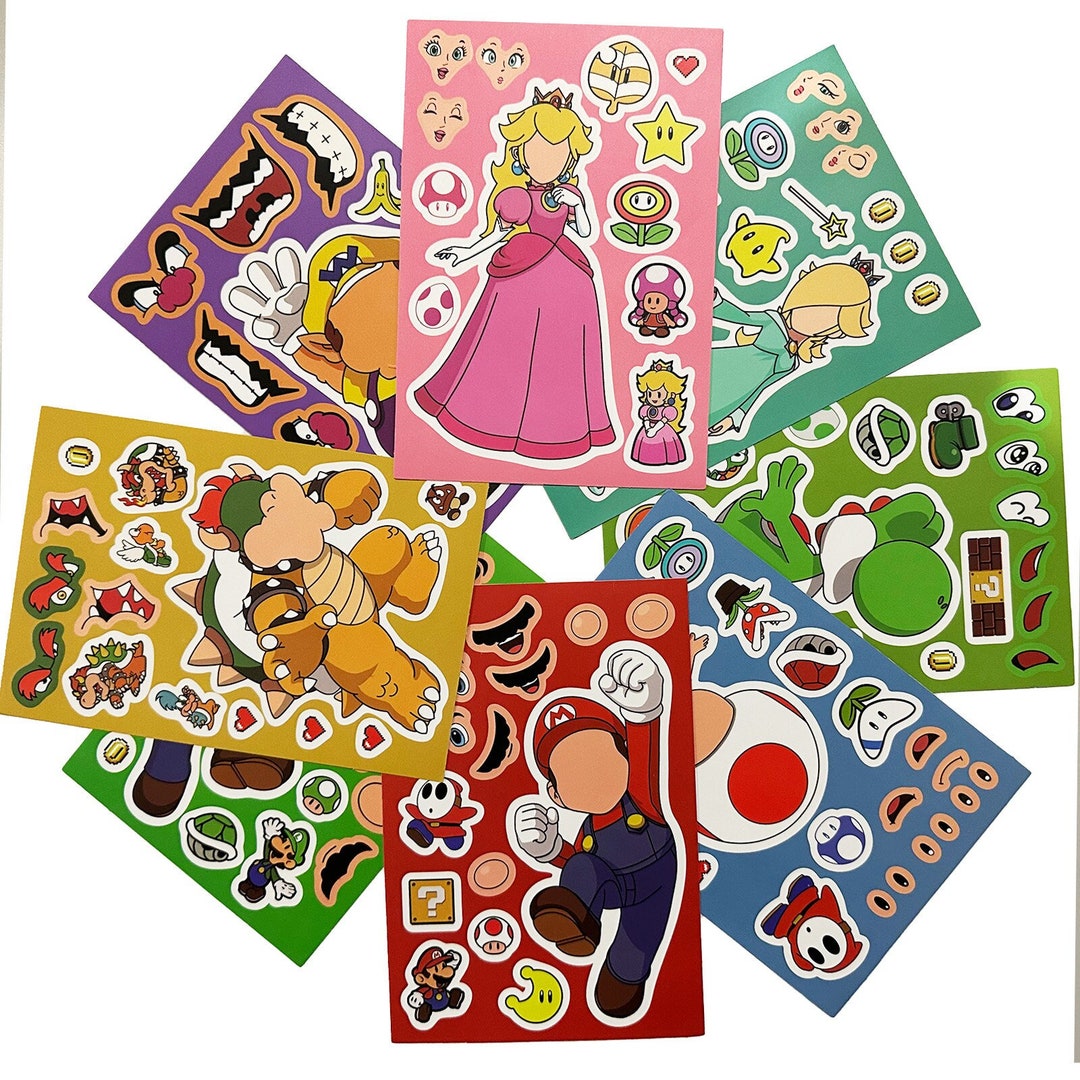 8 Pcs Variety DIY Stickers Cards, Super Mario Brothers Waterproof ...