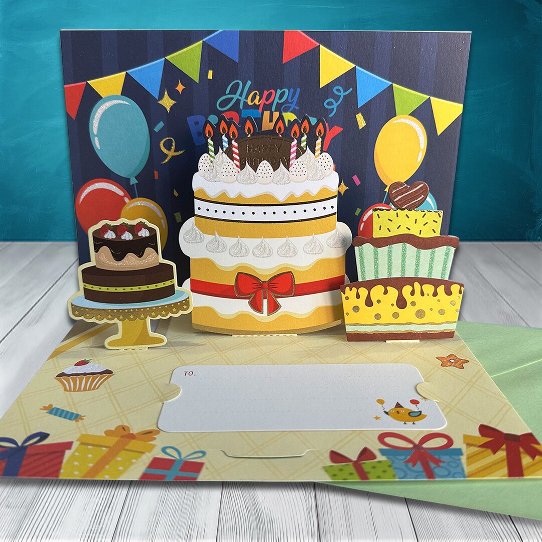 3D Pop up Greeting Card Cake Birthday Party Thank You Children Kids ...