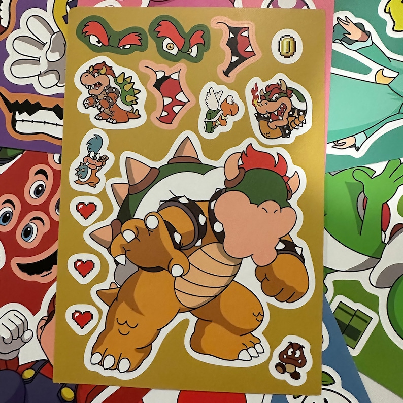 8 Pcs Variety DIY Stickers Cards, Super Mario Brothers Waterproof ...