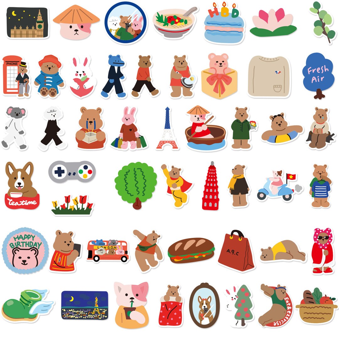 50pcs Cartoon Cute Bear Stickers Bear Aesthetic,laptop Stickers, Kids ...