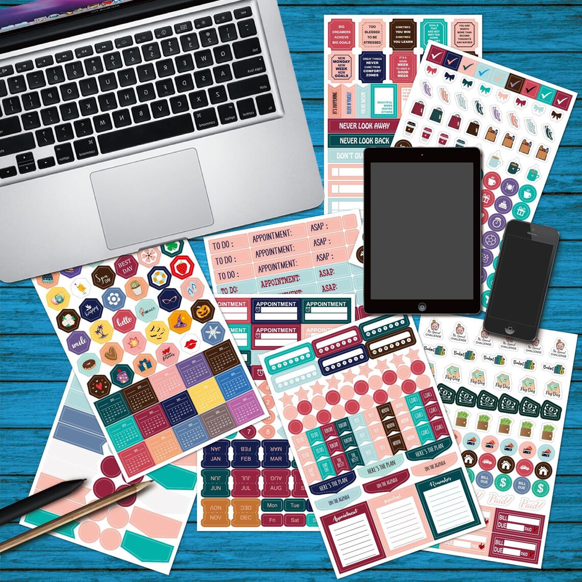 Planner Stickers Pack, 8 Sheets Stickers Variety Assortment Bundle ...