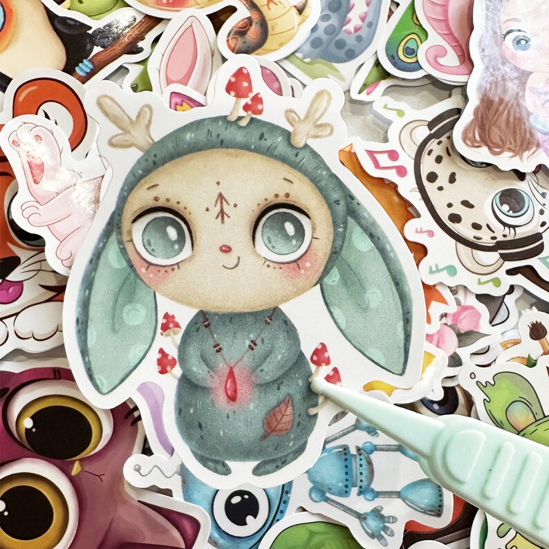50 Pcs Cartoon Big Eyes Stickers Cute Animal Stickers for Fridge,laptop ...