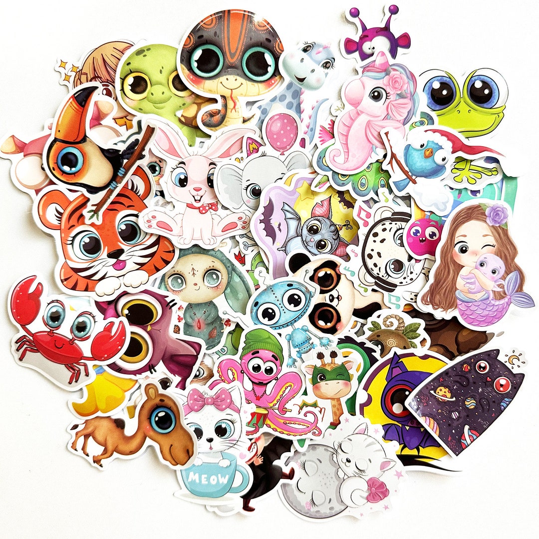 50 Pcs Cartoon Big Eyes Stickers Cute Animal Stickers for Fridge,laptop ...