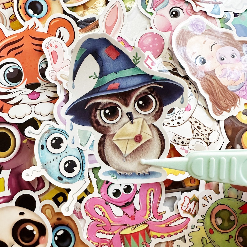 50 Pcs Cartoon Big Eyes Stickers Cute Animal Stickers for Fridge,laptop ...