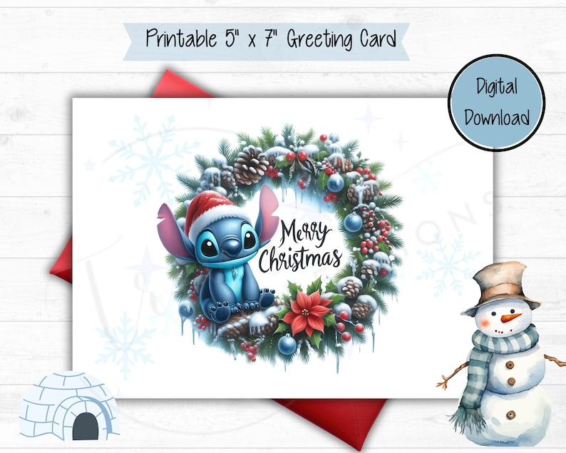 Stitch Christmas Card- DIGITAL DOWNLOAD- Printable Lilo and Stitch ...