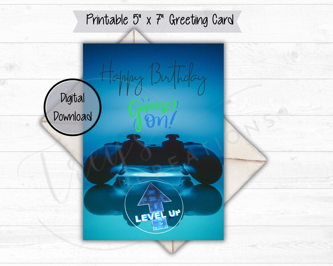 Video Game Level up Birthday Card, Print at Home Digital Download ...